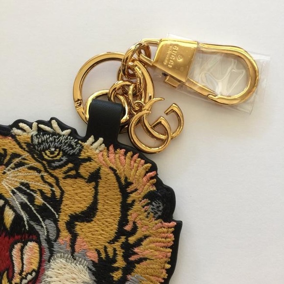 Gucci | Accessories | Gucci Tiger Keychain Embroidered Tiger Head ...